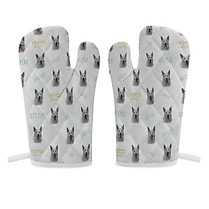 German Shepherd White Oven Mitts Heat Resistant Kitchen Cooking Mitts Anti-scalding Insulated Gloves for Kitchen Cooking BBQ
