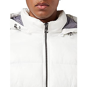 GUESS Men Mid-Weight Puffer Jacket with Removable Hood, White, Medium