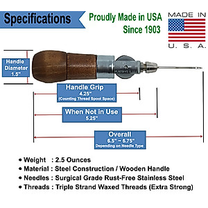 Repair Stitch Tool | Sewing Awl for Bounce Houses, Inflatables, Tarps, Leather, Thick Fabric, Shoes, Bags, Belt, Upholstery Repair Kit & Crafts Leather Stitching - MADE IN USA – PROFESSIONAL HEAVY DUT