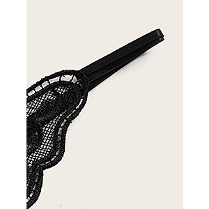 Floerns Women's Butterfly Embroidered Pearl G-String Y-Back Thong Panties Black M