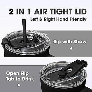 osse 40oz Tumbler with Handle and Straw Lid | Double Wall Vacuum Reusable Stainless Steel Insulated Water Bottle Travel Mug Cup | Modern Insulated Tumblers Cupholder Friendly (Black)