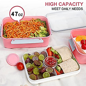 shopwithgreen Set of 3 Salad Food Storage Container To Go, 47-oz Bento Box with Removable Tray & Dressing Pots, for Lunch, Snacks, School & Travel - Food Prep Storage Containers with Lids(Pink)
