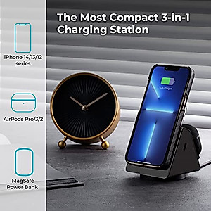 PITAKA 3 in 1 Wireless Charging Station Apple with Portable Battery Bank [MagEZ Slider] Wireless Charging Station for iPhone 14/13/12, and AirPods Pro/3/2