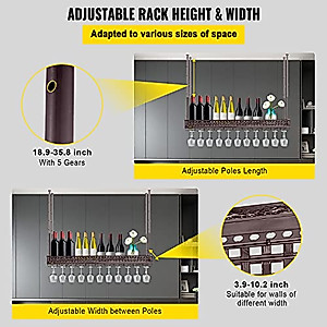 VEVOR Ceiling Wine Glass Rack, 46.9 x 13 inch Hanging Wine Glass Rack, 18.9-35.8 inch Height Adjustable Hanging Wine Rack Cabinet, Coppery Wall-Mounted Wine Glass Rack Perfect for Bar Cafe Kitchen