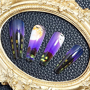 Halloween Press on Nails Medium Square Fake Nails Cute Skull Head Flower False Nails Design Glossy Pink Black Stick on Nails Day of the Dead Glue on Nails Reusable Artificial Nails