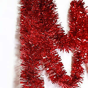CareCheer 25 Feet Christmas Tree Tinsel Garland Metallic Twist Garland Sparkly Foil Streamer for Mardi Gras Parade Floats Christmas New Year Wedding Birthday, 4" x 25' (Red)