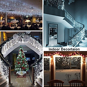 Icicle Christmas Lights Outdoor White - 32.8ft 300 LED Icicle String Lights with 8 Lighting Modes - Connectable Outside Icicle Lights for Xmas/Hourse/Garden/Wedding/Party/Patio/Eave Decorations - Cool