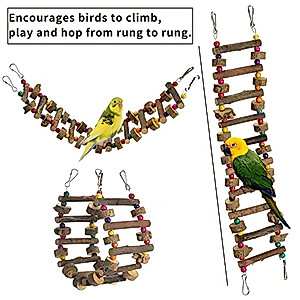 FrgKbTm Bird Parrot Ladder Swing Bridge Natural Wooden Pet Hanging Chewing Toy Bird Cage Accessories for Hamster, Lovebirds, Conures, Macaws, Lovebirds, Finches (1pc 10 ladders 18.1 inches)