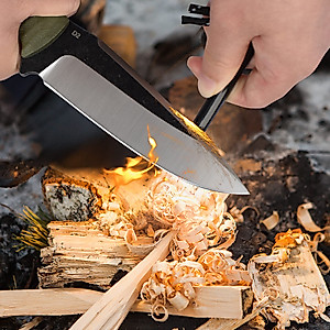 KOMWERO Fixed Blade Knife with Kydex Sheath, 4.52" Blade D2 Steel, Full Tang Knife with Green G10 Handle, Outdoor Hunting Camping Knife for Survival Hiking Bushcraft Fishing