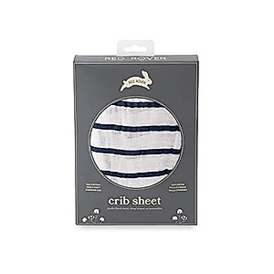 Red Rover Kids All-Cotton Muslin Fitted Crib Sheet- 52?x 28?x 9?- 100% Cotton - Machine Washable - Lightweight & Breathable - Playful Designs - Nursery, Crib, Bed - Unisex (Navy Stripe)