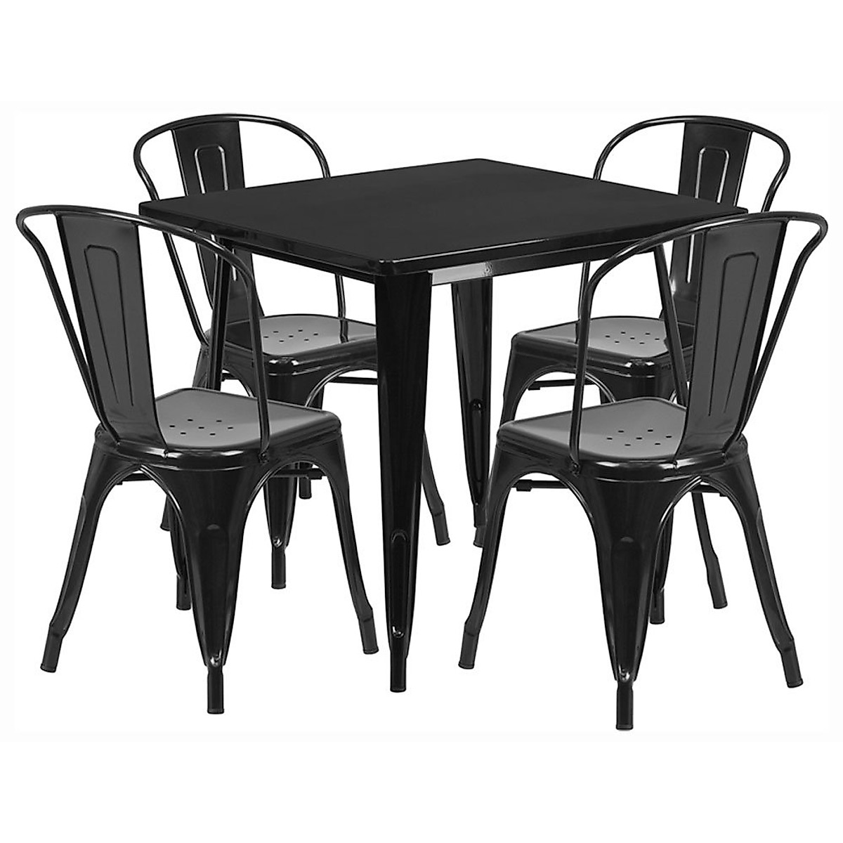 Flash Furniture 5-Piece Commercial 31.5" Square Metal Dining Table and Chairs Set, Indoor/Outdoor Dining Set with Table and 4 Stackable Chairs, Black