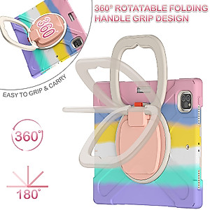 BATYUE iPad Pro 12.9 2021 Case,[Rugged] [Heavy Duty] iPad Pro 12.9 5th Generation Case with 360° Swivel Stand/Handle Grip/Shoulder Strap/Wireless Apple Pencil Charging Pencil Holder - Colourful Pink