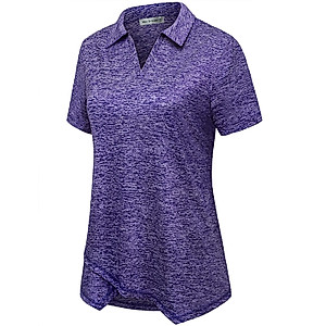 MISS FORTUNE Women's Workout Tops Golf Polo Short Sleeve V Neck Shirts Lightweight Moisture Wicking Athletic Tennis Work Top