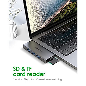 LENTION 6 in 1 USB C Hub with 1 USB C (100W PD/40Gbps Data/5k Video Output), 3 USB 3.0 & SD/Micro SD Card Reader Compatible 2016-2023 MacBook Pro 13/15/16, Mac Air(CB-CS62, Space Gray)