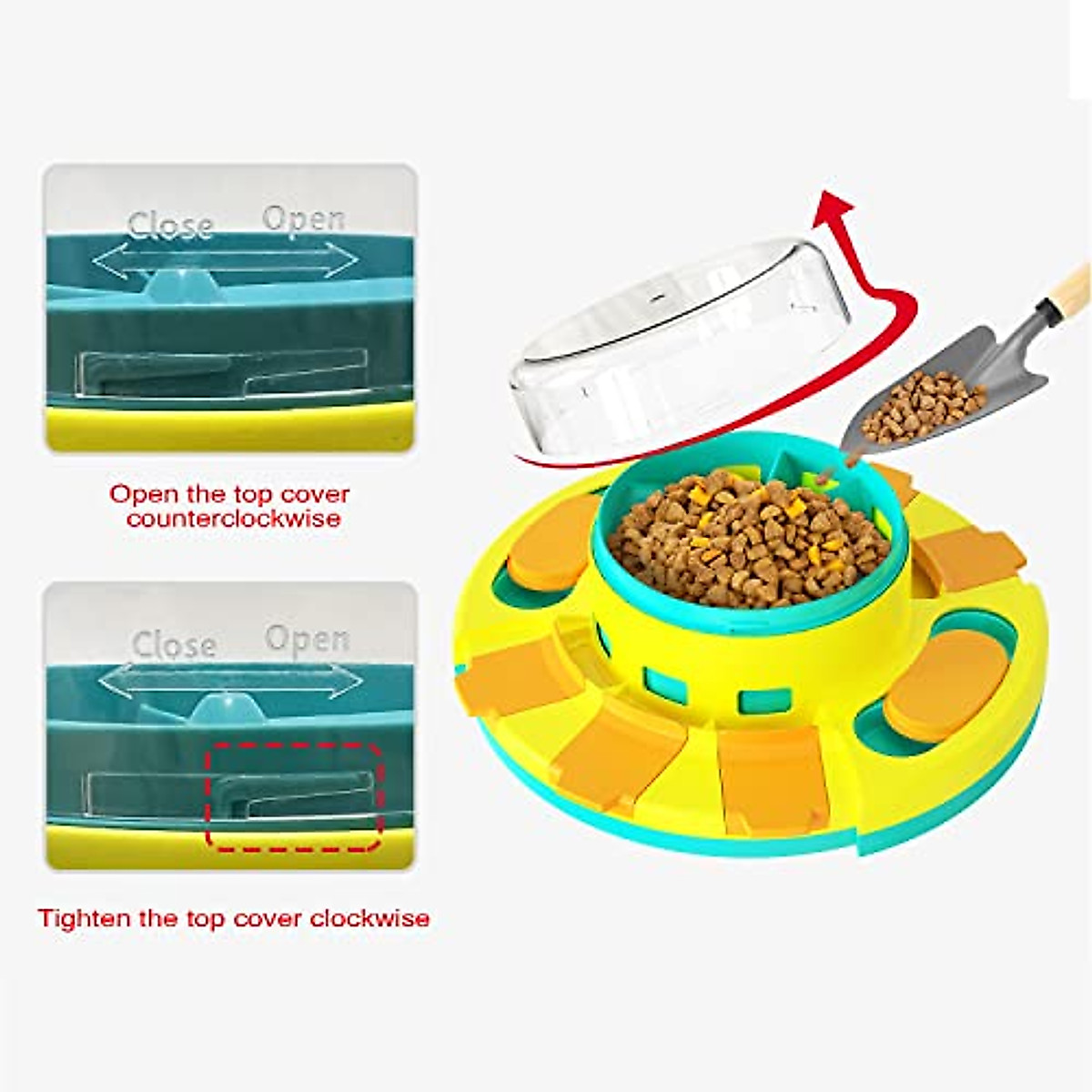 Dog Food/Treats Dispensing Container Toy | Interactive Pet Toy | Slower Feeder with Press Button, Blue