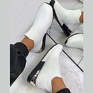 Fashion Sneakers for Women Mesh Breathable Slip-on Sneakers Durable Non Slip Running Shoes Comfort Summer Sports Tennis Shoes, White, 9