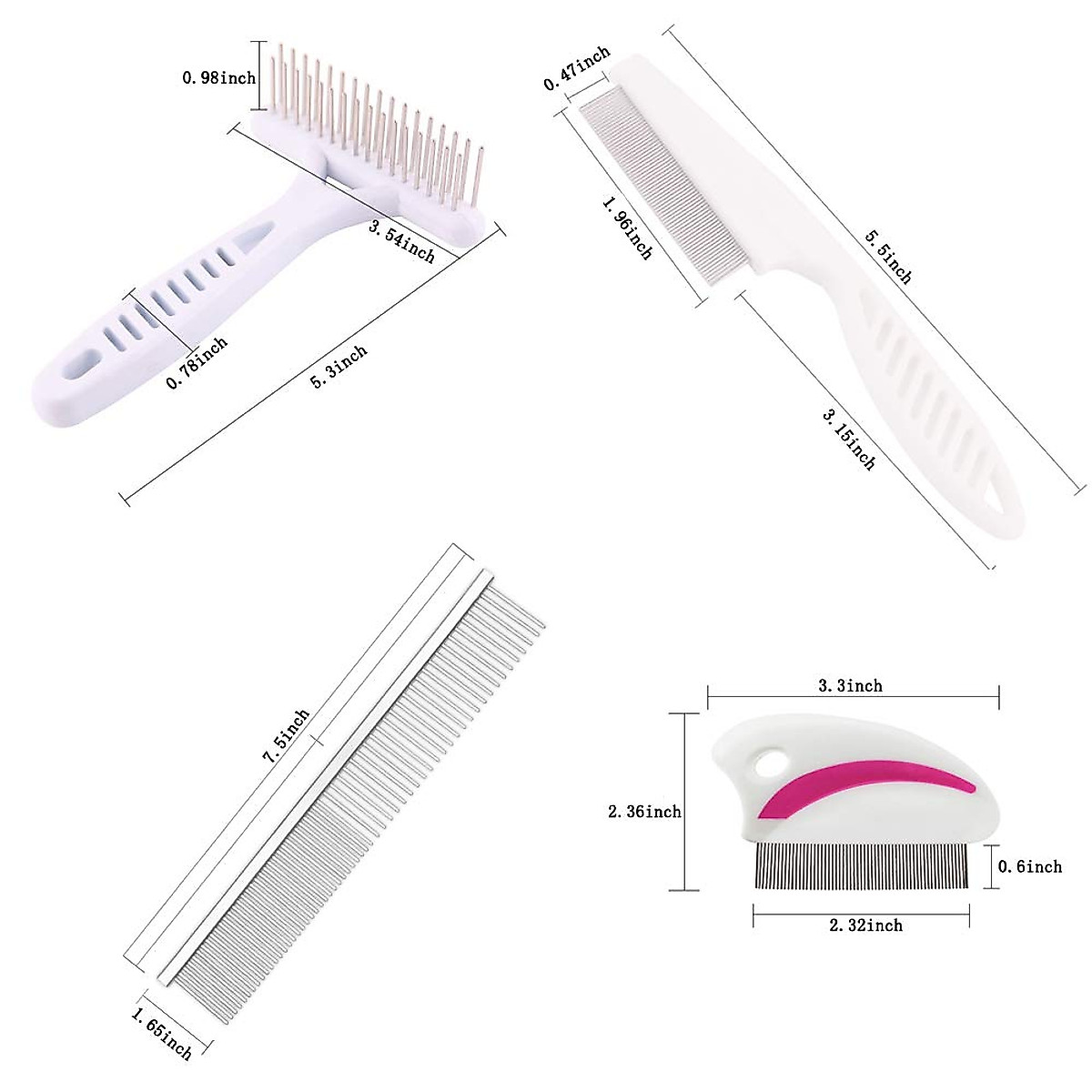 Cdycam Tear Stain Remover Combs, Professional Pet Stainless Steel Grooming Brush, Undercoat Rake and Flea Dog Cat Combs, Effectively Clean Mucus and Stains (4 Packs)