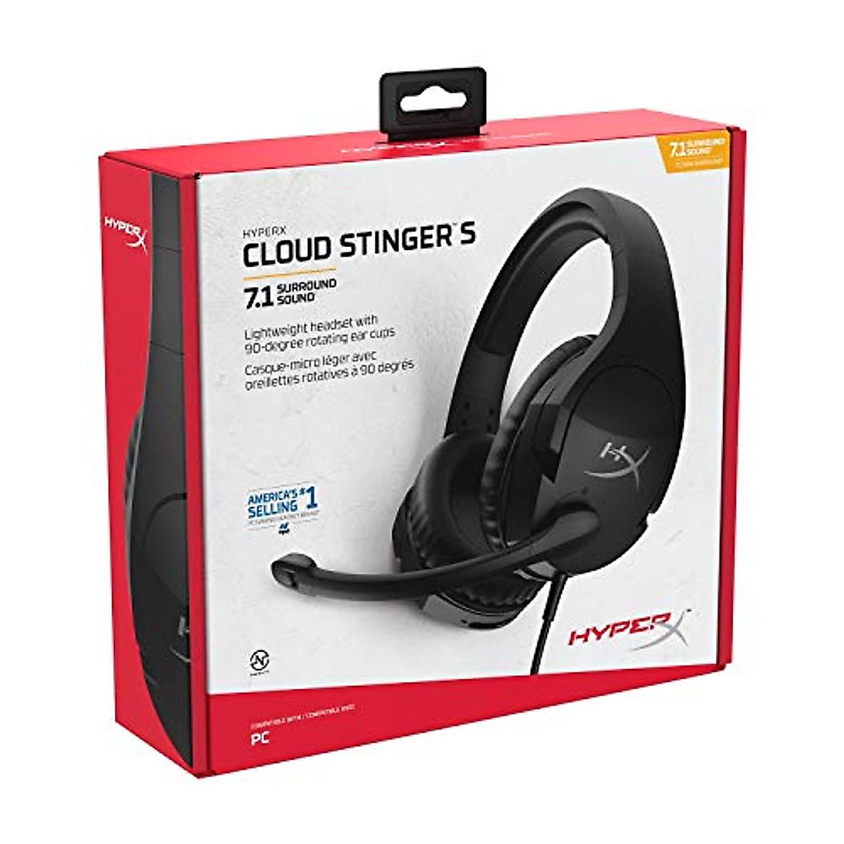 HyperX Cloud Stinger S – Gaming Headset, for PC, Virtual 7.1 Surround Sound, Lightweight, Memory Foam, Soft Leatherette, Durable Steel Sliders, Swivel-to-Mute Noise-Cancelling Microphone, Black