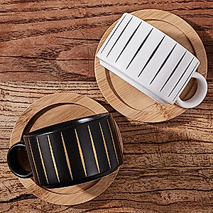 LUKA Porcelain Espresso Cup with Saucer and Metal Stand, 6 Ounce Stackable Ceramic Demitasse Espresso Mugs Cappuccino Cups Set for Latte,Coffee,Cafe Mocha,Tea(Set of 4)