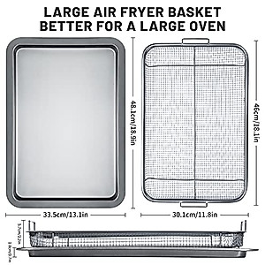 Air Fryer Basket For Oven, 18.1x11.8inch Stainless Steel Large Air Fryer Tray For Oven, Non-sitck Grill Basket Air Fryer Pan, Baking Sheet Cookie Sheet 2 Piece Set