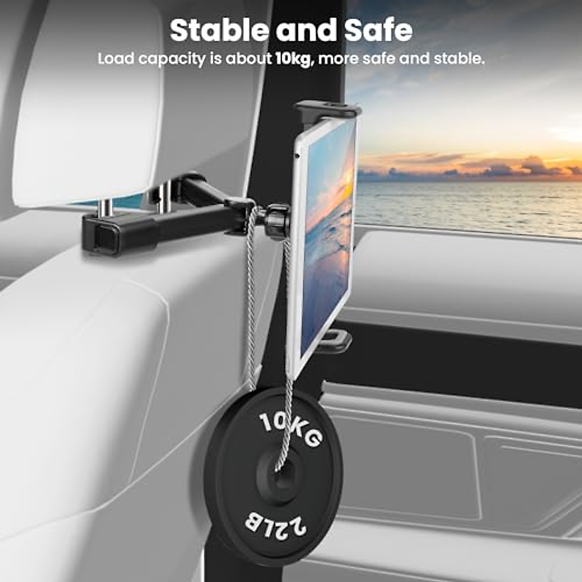 Holulo Tablet iPad Holder for Car Headrest Tablet Mount, Headrest Tablet Stand for Car Back Seat Compatible with iPad Pro Air Mini/Kindle Fire HD/Galaxy Tab/Switch OLED or Other 4.7”-12.9" Devices