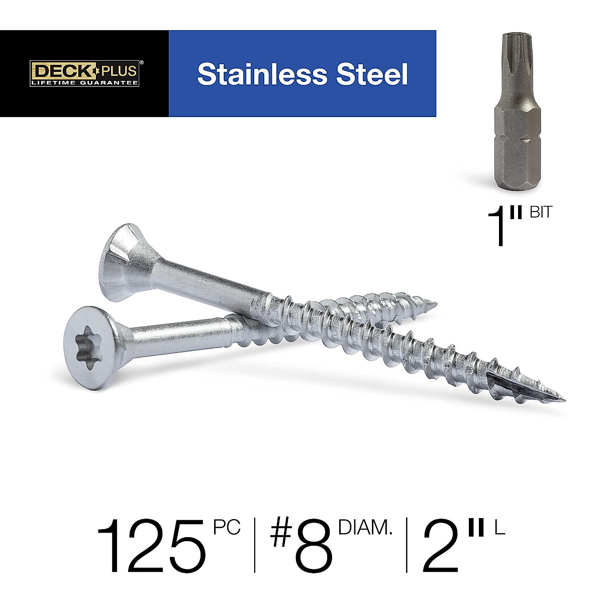 Deck Plus 48463 Wood Screws #8 x 2", Stainless Steel, 1lb Box