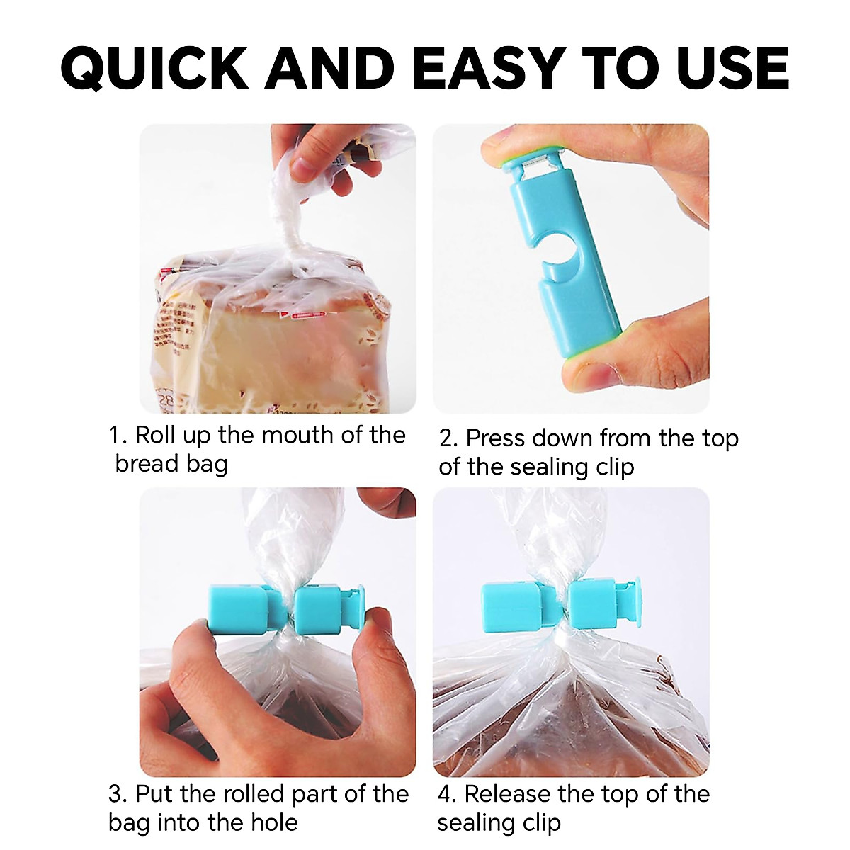 Yoben Bread Bag Clips Reusable,Kitchen Clips For Bags,Plastic Snack Bag Clips For Food Chips And Other Food Bags,Easy To Use General Bag Clips For Food Storage (4pcs)