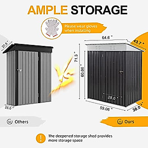 Shintenchi 5x3 FT Outdoor Storage Shed,Waterproof Metal Garden Sheds with Lockable Single Door,Weather Resistant Steel Tool Storage House Shed for Yard,Garden,Patio,Lawn,Dark Grey