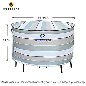 Patio Furniture Set Cover, 96"Diax32"H Round Waterproof UV Resistant Heavy Duty Cover Fits 5-7 Piece Large-Medium Dining Set, Striped