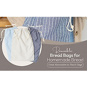 Reusable Bread Bags For Homemade Bread Sourdough 3 Pack XL 16.5 x 12 in Linen Bread Bags for Homemade Bread Storage, Lined Sourdough Bread Bags for Sourdough Rounds, Bread Storage For Homemade Bread
