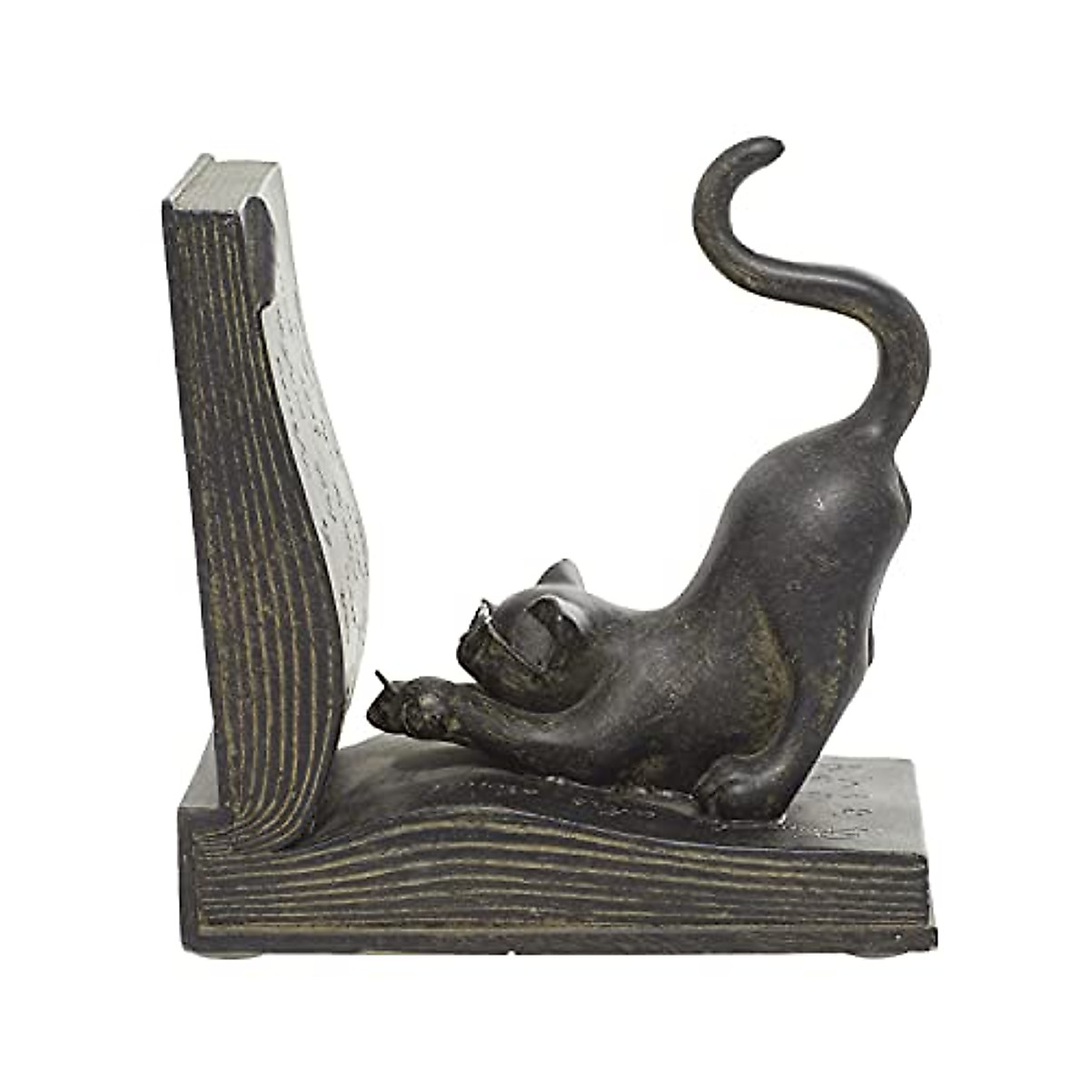 Deco 79 Polystone Cat Reading Bookends, Set of 2 7"H, 6"W, Black
