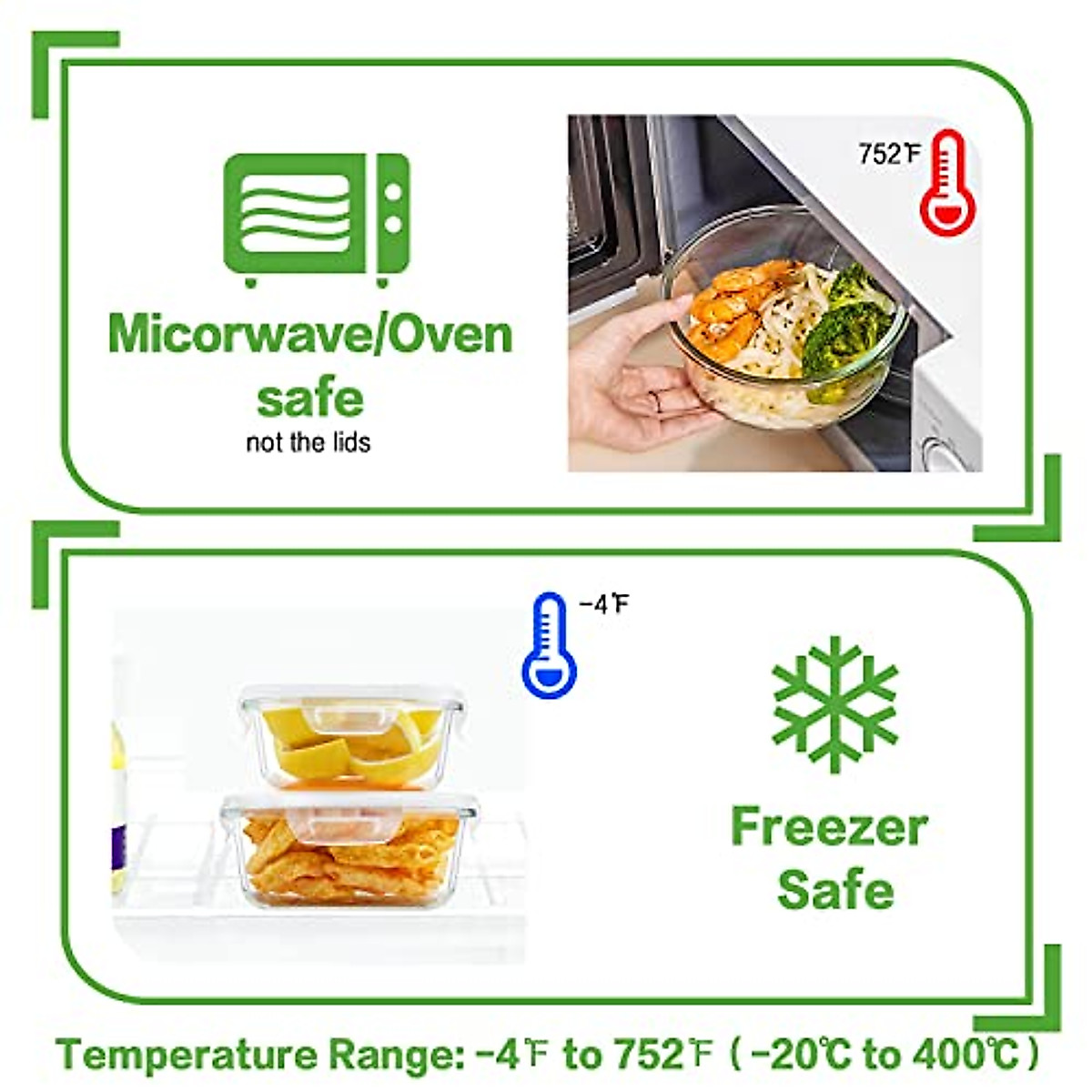 HOMBERKING 12 Sets Glass Food Storage Containers with Lids, Glass Meal Prep Containers, Airtight Glass Bento Boxes, BPA Free & Leak Proof, Pantry Kitchen Storage(12 lids & 12 Containers) - White