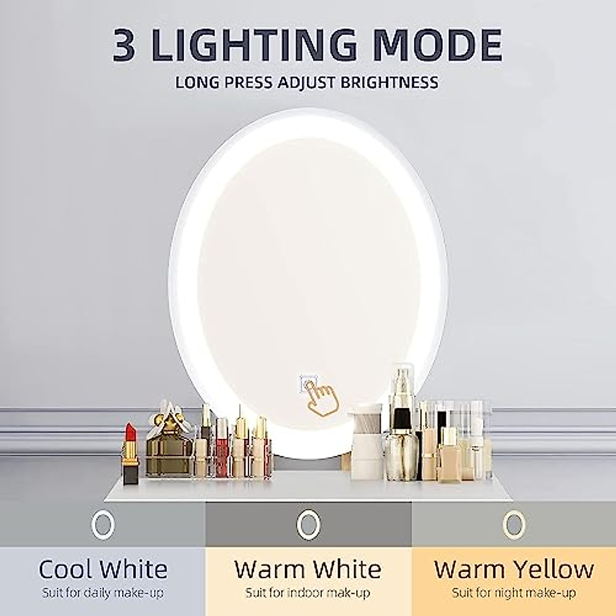 YOURLITE Makeup Vanity Desk with Lights,Small Vanity with Adjustable Brightness Mirror for Samll Spaces,Vanity Desk with Drawers (31.5", Oval Mirror Wood)