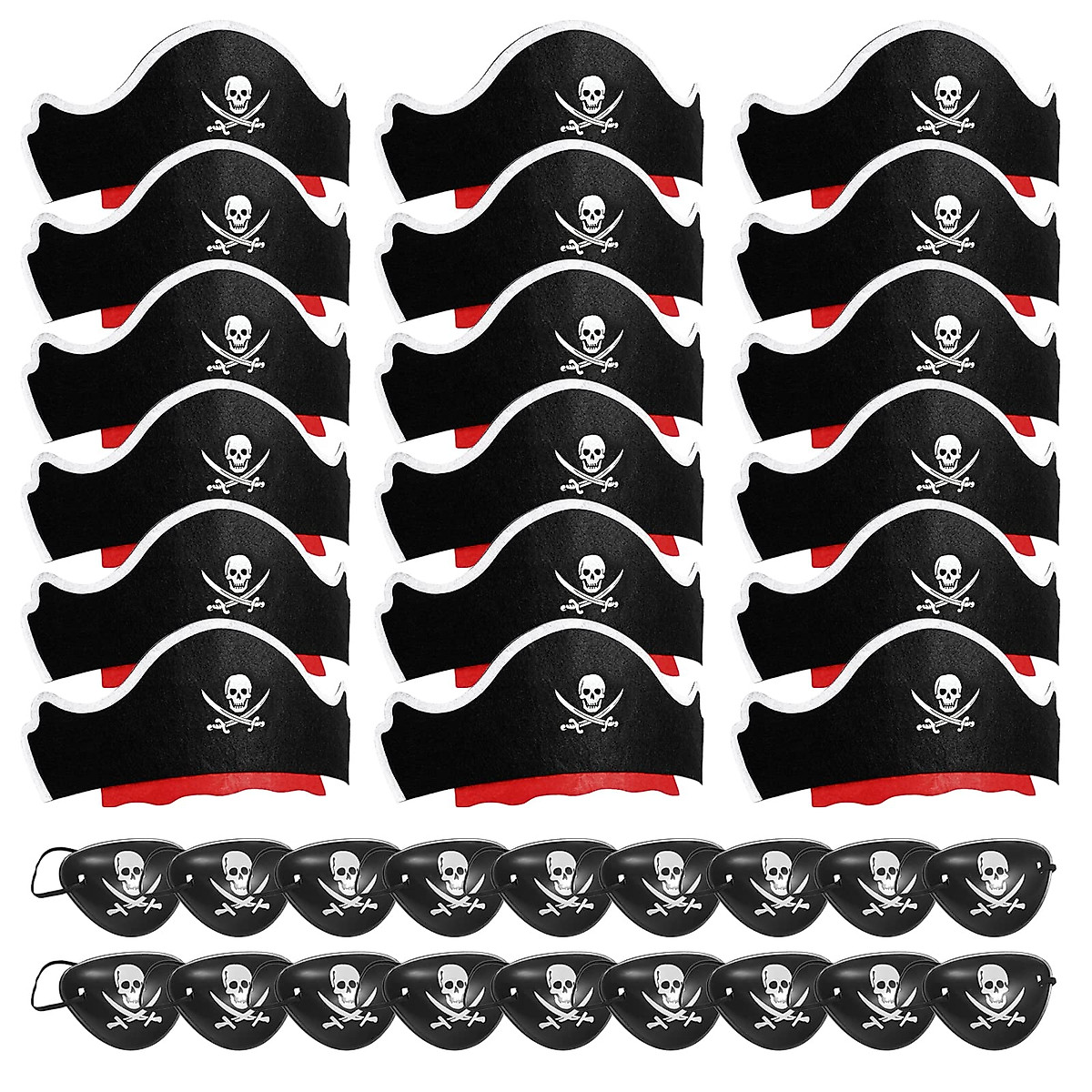 Legigo 36 Pcs Pirate Costume Set - Classic Skull Print Hat, Eye Mask, 18 Pcs Captain Hat and Eye Patch for Cosplay, Fancy Dress, and Halloween
