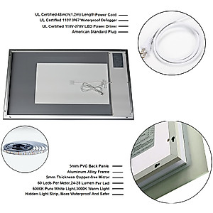 GESIPOR 60"x36" Bathroom LED Mirror with Wireless Speaker Wall Switch - Lighted Vanity Mirrors for Bathroom Wall Mounted Backlit, Dimmable Light 3000K/6000K Anti-Fog Makeup Smart Mirror (Horizontal)