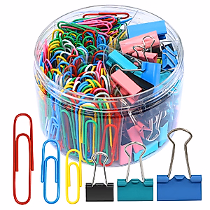Paper Clips Binder Clips, 340PCS Paper Clips and Binder Clips Assorted Sizes, Colored Paper Clips Large and Medium, Binder Clips Medium, Small and Mini for Home Office School Document Organizing