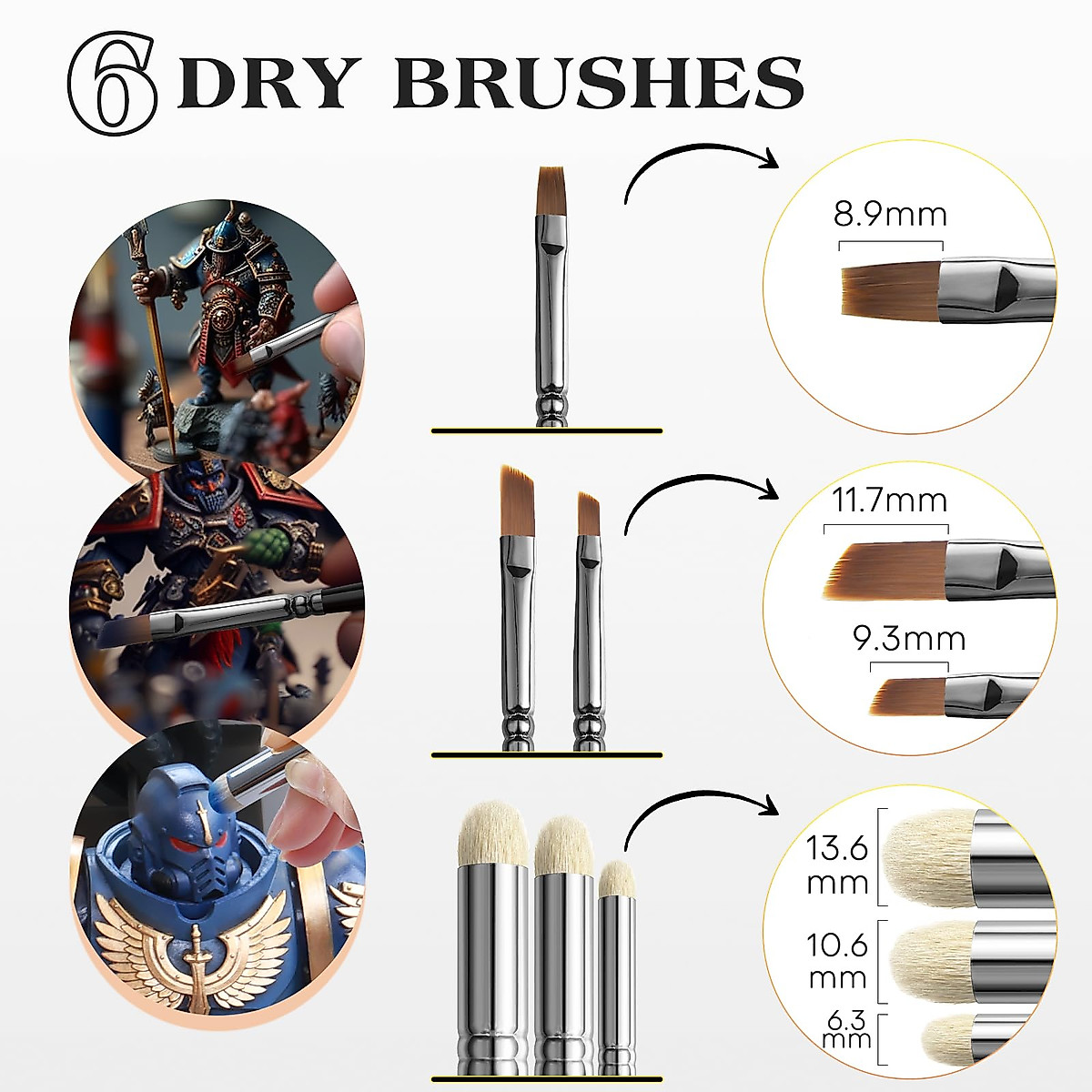 Miniature Model Paint Brushes Drybrush Set 18pcs for Effect, Fine Tip Model Painting - Professional Dry Brush Detail Paint Brushes for Tabletop & Miniature Acrylic, Watercolor, Oil Painting