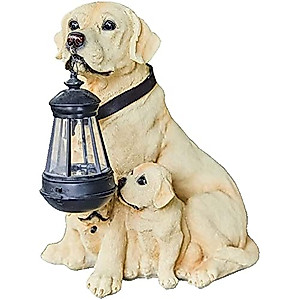 LTHDD Outdoor Labrador Family Statue with Solar Lights,Windproof Lamp for Home Garden Decoration,Lifelike Dog Figurine Decoration,Solar Lantern Dog Garden Statues