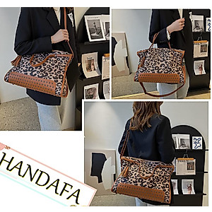 HANDAFA Ladies Leopard Print Tote Handbag Large Capacity Satchel Bag Fashion Shoulder Bag(Brown)