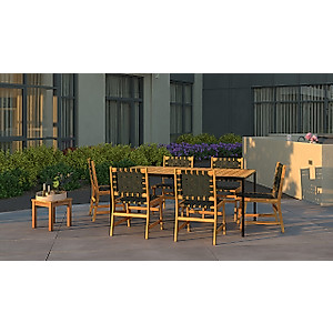 Patio Sense 63710 Sava Indoor Outdoor Armless Dining Side Chair All Weather Wicker Low Slung Portable Seating Solid Acacia Wood Woven Seat Porch Lawn Garden Fishing Sporting - Black Webbing