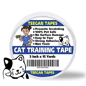 Cat Scratch Deterrent Tape | Clear Double Sided Tape | Couch Protector from Cats | Furniture, Carpet, Couch Corner | Anti Scratch Guards | 3 in x 15 Yds | Puppy Scratching | by Teegan Tapes
