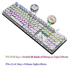 Mechanical Keyboard LED Backlit Retro USB Keyboard -Blue Switch - Retro Style and Round Keycaps -104 Keys Vintage Steampunk Gaming Multimedia Macro Program Keyboard (Black)