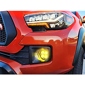 iJDMTOY Yellow Lens 24W High Power LED Wide Angle SAE Flood Beam Fog Light Kit w/Built-On Mounting Brackets Compatible With Toyota Tacoma Tundra 4Runner, etc