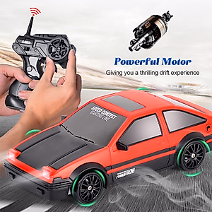 YUAN PLAN RC Drift Car, 1:24 Remote Control High Speed Race Drifting Cars, 2.4GHz 4WD Electric Sport Racing Hobby Toy Car with Two Batteries Headlight for Boys and Girls Teens and Adults Gift (Red)