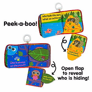 Lamaze Peek-A-Boo Forest Soft Baby Book - Clip-On Cloth Book - Washable Crinkling Fabric Pages for Sensory Play - Teething and Learning Toys for Babies - 6 Months and Up