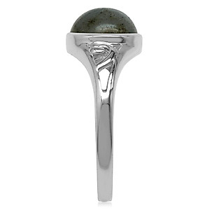 Silvershake 9mm Round Shape Labradorite White Gold Plated 925 Sterling Silver Filigree Swirl Ring Size 5