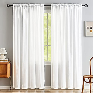 Privacy White Sheer Curtains That Let Light in, Rod Pocket Semi Sheer Privacy Curtains 95 inch Length 2 panels, Soft Velvet Opaque Privacy Draps for Windows Living Room Bedroom French Doors (52"x 95")