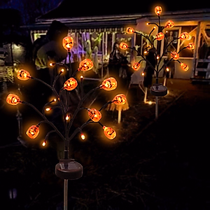 2 Packs 40LED Solar Halloween Pumpkin Stake Lights, 2 Modes Orange Pumpkin Halloween Lights, Waterproof Halloween Pumpkin Decorations for Halloween, Thanksgiving Fall Garden Yard Pathway Walkway