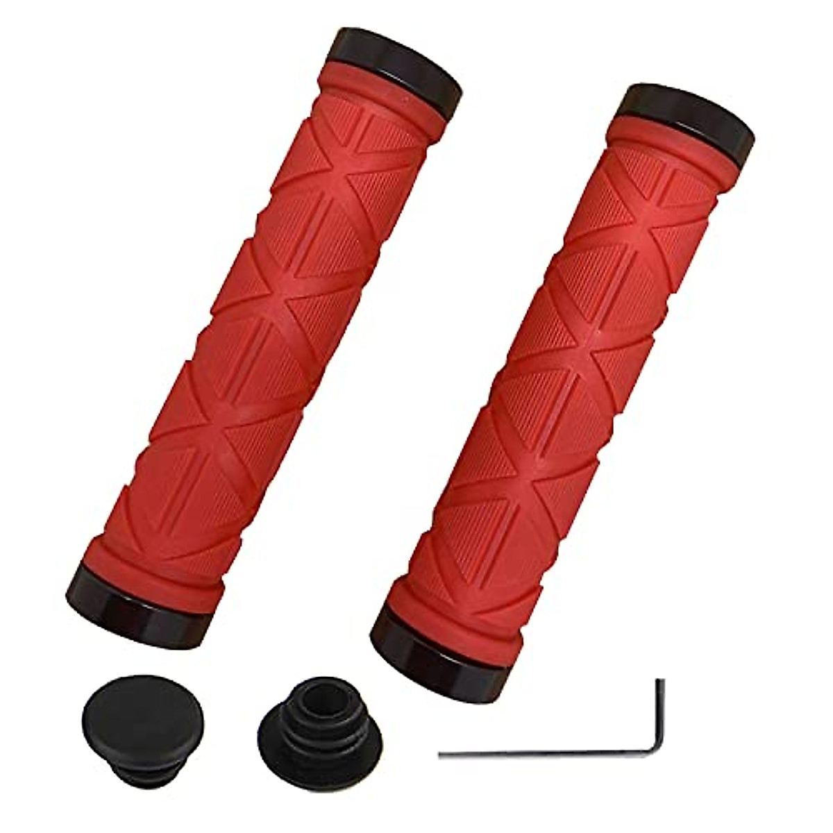 Bike Handlebar Grips, Double Lock-on Bicycle Handle Bar, Soft Non-Slip-Rubber Hand Grip Comfortable Ergonomic for BMX, Mountain, MTB, Beach Cruiser, Scooter, Folding Bike (Double Lock-Red)