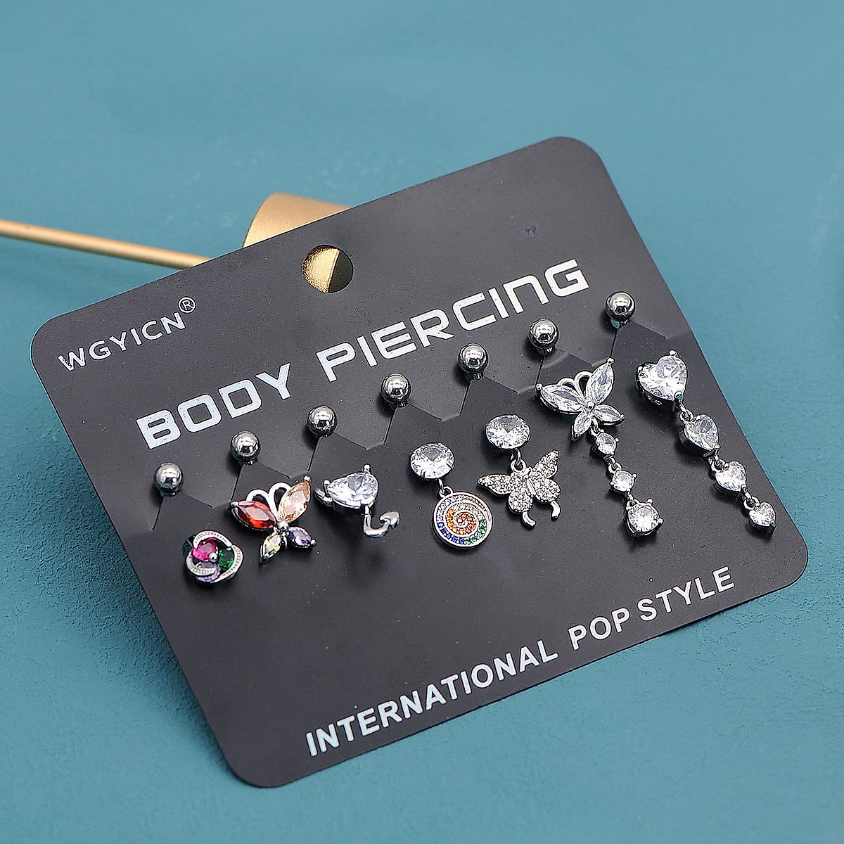 14G Surgical Steel Belly Button Ring Butterfly Dangle Belly Button Rings for Women CZ belly rings belly piercing jewelry 7PCS